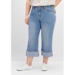 3/4-Jeans sheego "Große Größen" Gr. 40, Normalgrößen, blau (blue used denim) Damen Jeans Caprijeans 3/4
