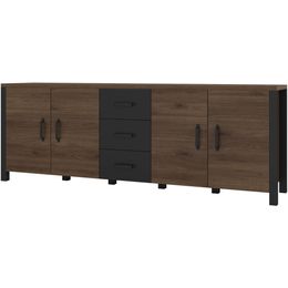 Sideboard Helvetia "Olin" Sideboards Gr. B/H/T: 220 cm x 79 cm x 48 cm, nussbaum okapi/nussbaum okapi-schwarz matt, 3, braun (nussbaum okapi, nussbaum schwarz matt) Sideboards