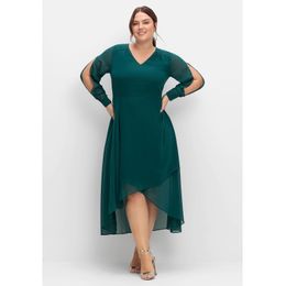 Abendkleid sheego "Große Größen" Gr. 50, Normalgrößen, grün (dunkelgrün) Damen Kleider Langarm