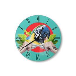 DEQORI Wanduhr 'Vornehmer Papagei' (Glas Glasuhr modern Wand Uhr Design Küchenuhr)