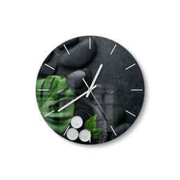 DEQORI Wanduhr 'Spa-Konzept auf Schiefer' (Glas Glasuhr modern Wand Uhr Design Küchenuhr)