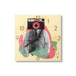 DEQORI Wanduhr 'Mann mit Kamerakopf' (Glas Glasuhr modern Wand Uhr Design Küchenuhr)