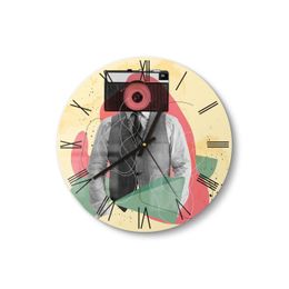 DEQORI Wanduhr 'Mann mit Kamerakopf' (Glas Glasuhr modern Wand Uhr Design Küchenuhr)