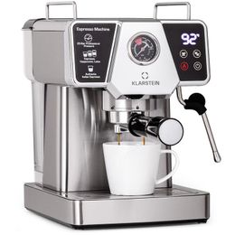 Klarstein 1,8 l Siebträgermaschine für 2 Tasse Kaffee, Mini Espressomaschine mit Milchschäumer, 19 Bar Siebträger Kaffeemaschine Klein, Gute Espresso