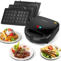 Sandwichmaker 3 in 1, Sandwichtoaster, Kontaktgrill, Waffeleisen 3 in 1, 3 Abnehmbare, Spülmaschinengeeignete und Antihaftbeschichtete Grillplatten,