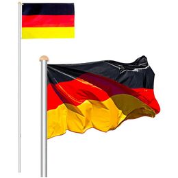 Swanew - Fahnenmast Alu 6,50m inkl Seilzug inkl Deutschlandfahne Flaggenmast Mast Bodenhülse Fahnen Flagge Fahnenstange