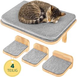 Happypet - Katzen Kletterwand Set 4-teilig für große Katzen – Wandkratzbaum mit Katzenbett, inkl. 3 x Katzenstufen Luxus Katzenwand Stabil,