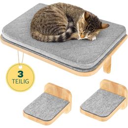 Happypet - Katzen Kletterwand Set 3-teilig für große Katzen – Wandkratzbaum mit Katzenbett, inkl. 4 x Katzenstufen Luxus Katzenwand Stabil,