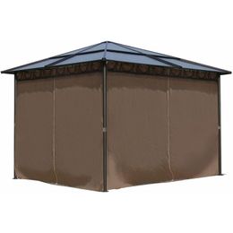 Metall Garten Hardtop Pavillon 3x3m mit 4 Seitenteilen Doppelstegplatten Polycarbonat