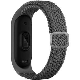 Strap Stoff Ersatzarmband kompatibel mit Xiaomi Mi Band 6 / 5 / 4 / 3 geflochtenes Stoffarmband Grau