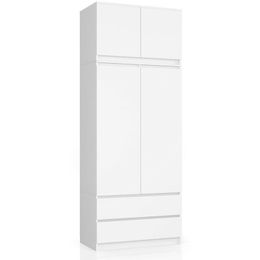 Kabinett mit überhanden, 90 cm, S90, Matte, System ohne Weiß / Weiß -Griff 6 Regale 2 Schubladen 2 Türen1