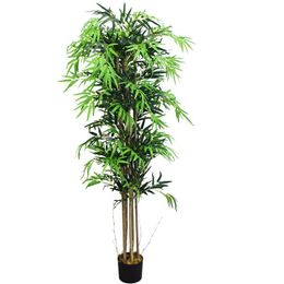 Decovego - Bambus Bambus-Strauch Kunstpflanze Kunstbaum Bambusbaum Baum Künstliche Pflanze Bamboo Künstlich Echtholzstamm Innendekoration Deko 180 cm