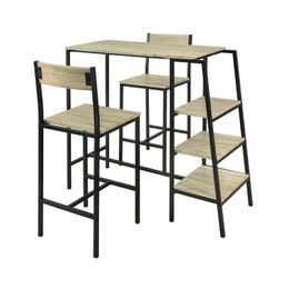 OGT16-N Design Bartisch Set 3-teilig Sitzgruppe Stehtisch Bistrotisch Esstisch mit 3 Ablagen Küchentisch mit 2 Stühlen - sobuy