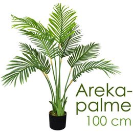 Decovego - Künstliche Palme groß Kunstpalme Kunstpflanze Palme künstlich wie echt Plastikpflanze Arekapalme 100 cm hoch Balkon Dekoration Deko