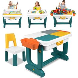 Uisebrt - Kindertisch mit Stühle Aktivitätstisch Spieltisch Kindersitzgruppe Bausteintisch Multifunktionaler Set für Kinder Tisch Stuhl Set für