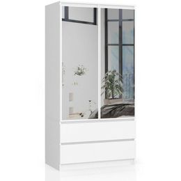 Kleiderschrank mit Spiegel s 90 cm 2 Türen 2 Schubladen mit Regalen und einer Kleiderstange für ein Schlafzimmer Kleiderschränke Laminierte Platte 16