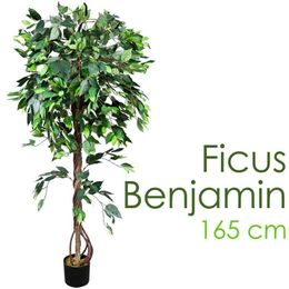 Decovego - Kunstpflanze Künstliche Pflanze Benjamin Ficus künstlicher Baum Künstlich im Topf Plastik Pflanzen Zimmerpflanze wie Echt Deko 165 cm
