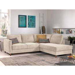 Jake - ecksofa mit schlaffunktion - 5-sitzer - aus samt - rechts - beige - Beige