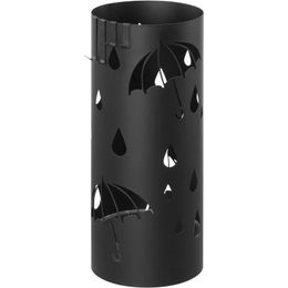 Schirmständer, Regenschirmständer, rund, Metall, mit 4 Haken, herausnehmbare Wasserauffangschale, 17 x 41 cm, Flur, Schwarz