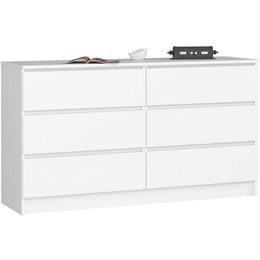 Kommode K-140 mit 6 (2 x 3) Schubladen | für das Wohnzimmer Schlafzimmer Schrank Büro Arbeitszimmer | Modernes Funktionales Design | B138 x H77 x T40