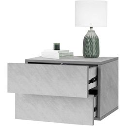 Nachttisch hängend mit 2 Schubladen, 42x29x30 cm, Grau/Betonoptik - ML-Design