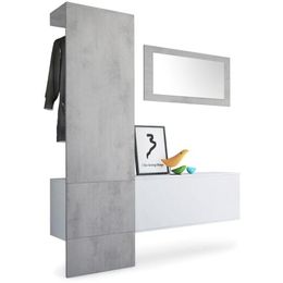 Garderobe Garderobenset Flur Spiegel Paneele Carlton Set 4 in Beton Oxid Optik - - Vladon