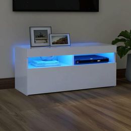 TV-Schrank mit LED-Leuchten, TV-Lowboard, Fernsehschrank mit Moderner Stil Weiß 90x35x40 cm NMKS26281 MAISONCHIC