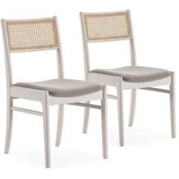 Vs Venta-stock - Stuhl-set 2 Vilma in der Farbe White Wash, Massivholz und natürlichem Rattan - Weiß