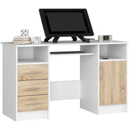 Akord - PC-Schreibtisch Ana mit Tastaturablage | Office Desk | Computertisch | Bürotisch | 3 Schubladen, 1 Ablagefach mit Tür, 2 offene Ablagefächer,