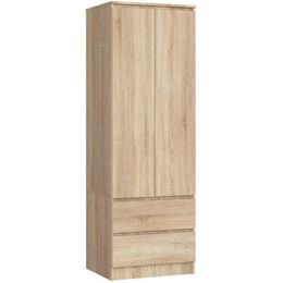 Kleiderschrank Star s | Zweitürig s 60 cm | 2 Schubladen mit Regalen und Einer Kleiderstange | für Kleiderschränke Schlafzimmer | laminierte Platte