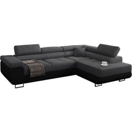 Ecksofa Miami in L-Form mit Schlaffunktion und Bettkasten, Stoff Inari 94+czarna eco, Farbe dunkelgrau+ schwarz eco, Rechte Seite