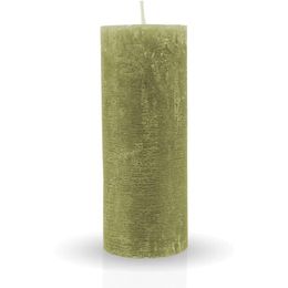 Hs Candle - Rustikale Stumpenkerze Olive Ø7cm x 18cm - vers. Farben / Größen - lang Brenndauer Antik Kerze, Duftfreie Altarkerze - Dekokerze - Olive