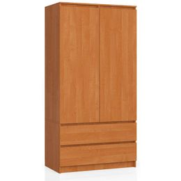 Zweitüriger Kleiderschrank s 90 cm 2 Schubladen mit Regalen und einer Kleiderstange für ein Schlafzimmer Kleiderschränke Minimalistischer Stil