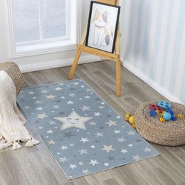 Teppich für Kinder Waschbar Kinderzimmer Spielteppich Sterne Design Pastell Creme Mehrfarbig Blau 80 x 150 cm - Surya