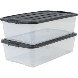 IRIS OHYAMA Aufbewahrungsbox aus Kunststoff, Aufbewahrung unter dem Bett von 40 l, 2er-Set, BPA-frei, TBU-40, Schwarz, stapelbar, Verschlussclips – B68 x T39 x