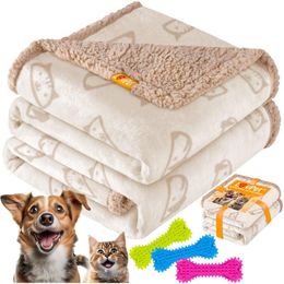 Lovpet - wasserdichte Hundedecke Sherpa Fleece Haustier Decke + 3x Spielzeugknochen maschinenwaschbar beidseitiger Sofabezug-Schutz Beige / xl (152 x