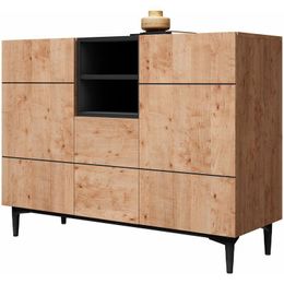 Newfurn - Kommode Schwarz Wildeiche Sideboard Vintage Industrial - 120x90x42 cm (BxHxT) - Highboard Anrichte - [Nizza.two] Wohnzimmer Schlafzimmer