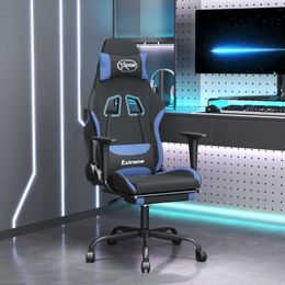 Gaming-Stuhl,Bürostuhl Computerstuhl Ergonomisch,Gaming Chair mit Massage & Fußstütze Schwarz und Blau Stoff -DE82514 - Blau