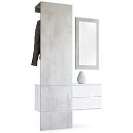 Garderobe Garderobenset Flur Spiegel Paneele Carlton Set 2 in Beton Oxid Optik - - Vladon