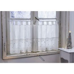 Dekoleidenschaft - Fenstervorhang Kleine Sterne 140x50 cm, weiß transparent, Spitze, grau bestickt, Scheibengardine mit Schlaufen