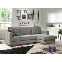 Jake – ecksofa mit schlaffunktion – mit bettkasten – 4-sitzer – aus velours – rechts - hellgrau - Hellgrau