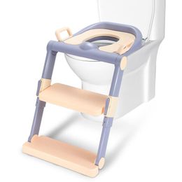 Swanew - Toilettentrainer Lerntöpfchen mit Treppe Justierbarer für Kinder Töpfchen Toilettensitz Rutschfest Töpfchentrainer lila