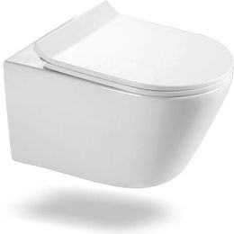 Spülrandlos Hänge wc aus Keramik - Wand wc mit Abnehmbareren Deckel - Toilette Deckel mit Absenkautomatik - Tiefspül-WC P-Trap 180mm - Toiletten