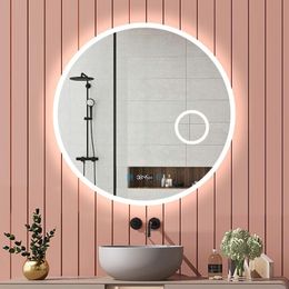 AICA SANITAIRE - led Badspiegel Rund Spiegel mit Beleuchtung Badezimmerspiegel Touch Beschlagfrei, Uhr, 3-Fach Vergrößerung Kosmetikspiegel, 3