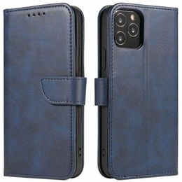 Premium Magnet Case Buch Tasche Schutzhülle aufklappbare Hülle Standfunktion Zubehör kompatibel mit Samsung Galaxy S22 Ultra (SM-908B) Blau - Schwarz