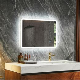 Horow - Badezimmerspiegel led Badspiegel mit-Beleuchtung mit-Licht und Entfoggen, Dimmbar, Horizontal/Vertikal, Acrylglas-Verpackung (70x90 cm)