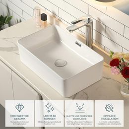 Waschbecken Badezimmer Keramik - Aufsatzwaschbecken Dünnem Rand Design- Waschtisch - Waschplätze Handwaschbecken mit Pop-up Ablaßventil- 48 × 31,5 ×