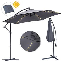 Swanew - 300cm Sonnenschirm led Solar Marktschirm Ampelschirm Gartenschirm Neigbar Pendelschirm,Grau - Grau