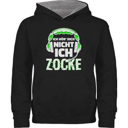 Shirtracer Hoodie Ich hör dich nicht ich zocke Headset Glitch Weiß Grün Kinderkleidung und Co