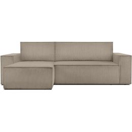 Napi Ecksofa Big links/rechts, Schlaffunktion mit Cordbezug, Beige - Konsimo